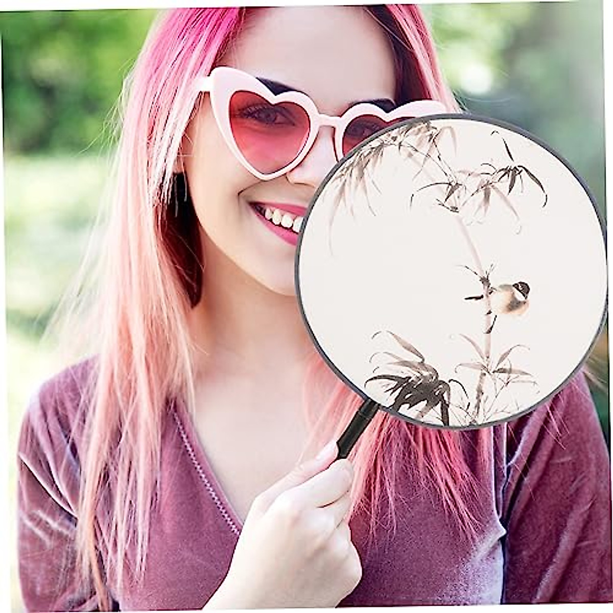 Veemoon 2pcs Retro Round Fan Japanese Hand Fan Vintage Decor Silk Fans Chinese Round Fan Paddle Dancing Fan Ancient Hand Fan Traditional Fan Classic Hand Fan Round Hand Fan Photo Fan