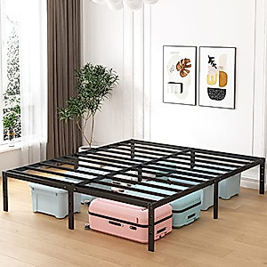 ALDRICH 18 Inch Metal Full Size Bed Frame - Black Basic Anti Squeak Steel Slats Platform, Easy Assembly Heavy Duty Noise Free Bedframes, No Box Spring Needed