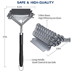 Grill Brush and Scraper Bristle Free, Grill Brush for Outdoor Grill, 17" Stainless Steel BBQ Brush for Grill Cleaning, Grill Accessories Gifts for Men, Hooks Included