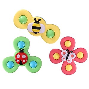 Addmos Suction Toys for Boy Girls, Baby Bath Toys, Infant Baby Toys Suction Cup Spinning Top Toy, Christmas Birthday Gifts for Toddlers(3PCS )
