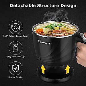 Topwit Electric Hot Pot Mini, 1.2 Liter Electric Cooker, Noodles Cooker, Electric Kettle with Multi-Function for Steam, Egg, Soup and Stew with Over-Heating Protection, Boil Dry Protection, Dual Power