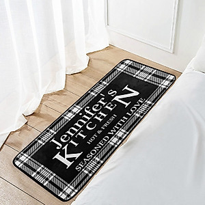 White Buffalo Plaid Custom Kitchen Rugs Non Slip Kitchen Floor Mats Cushioned Personalized Kitchen Mats and Rugs Anti Fatigue Mats for Bathroom Laundry Room Standing Home - 39x20 IN Seasoned Love