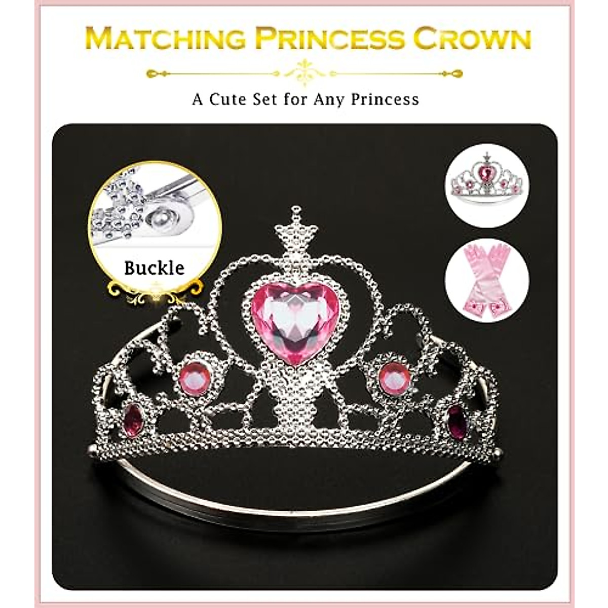 BIBUTY Princess Dress Up Accessories Princess Crown for Little Girls, 10pcs Princess Jewelry Set with Girls Tutu Skirt Princess Gloves Tiara Wand, Costume Set Toy Gift for 3 4 5 6 Year Toddler Girls