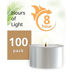 Tea Candles 100 Pack - 8 Hour Burn Time,Unscented Tea Lights Candles for Shabbat, Weddings, Christmas, Home Decor
