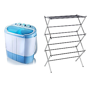Pyle XPB20-288S PYRPUCWM22 Compact & Portable Washer & Dryer, 0, White and Amazon Basics Foldable Laundry Rack for Air Drying Clothing - 41.8" x 29.5" x 14.5", Chrome