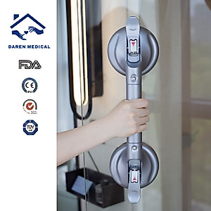 DAREN MEDICAL Heavy Duty Suction Shower Grab Bar - Toilet Bathroom Bathtub Safety - Shower Handles, Suction Cup Power Up to 250 LB, Perfect for Elderly Seniors(17 Inch, Gray Silver)