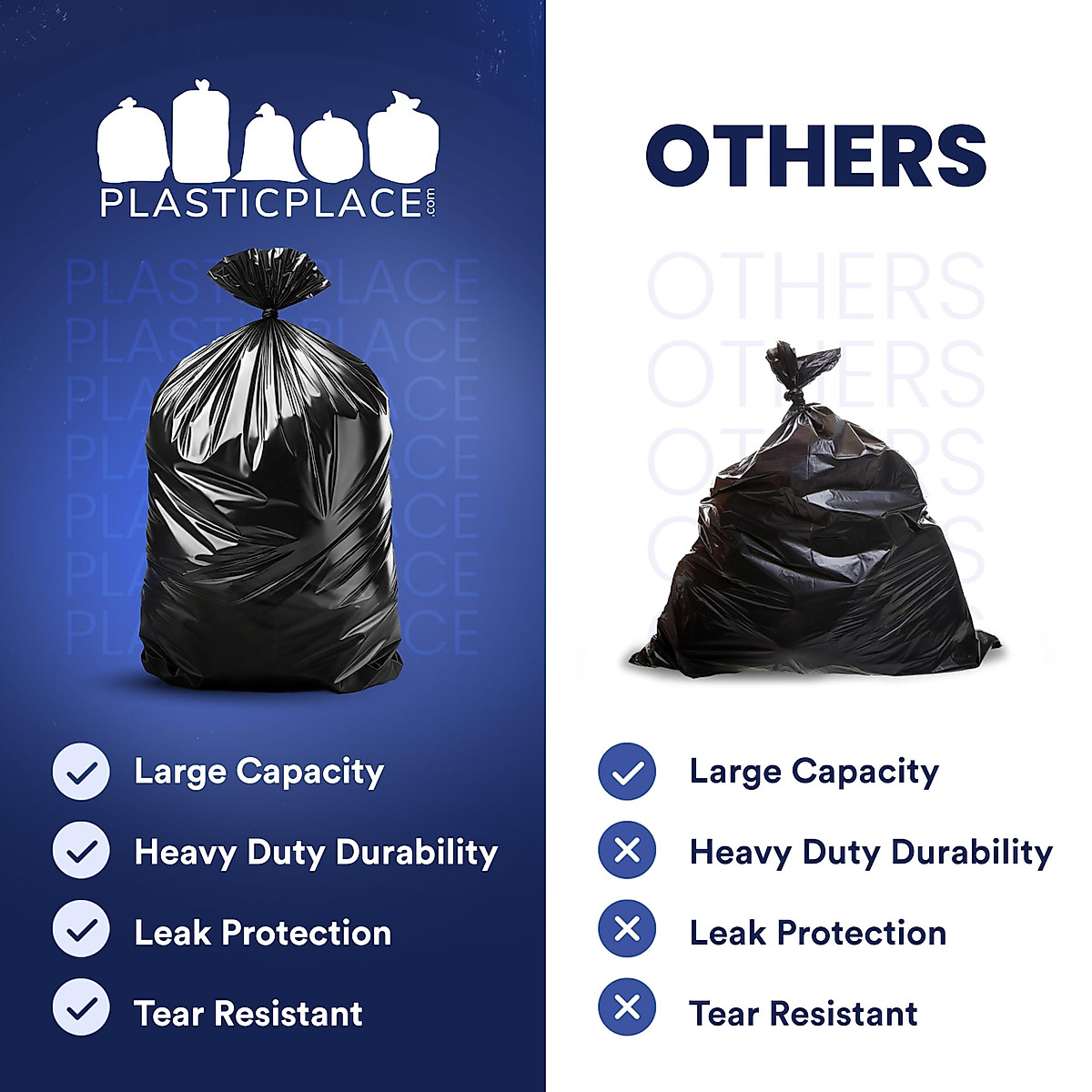 Plasticplace 55 gallon Trash Bags │ 1.2 Mil │ Black Heavy Duty Garbage Can Liners │ 38” x 58”