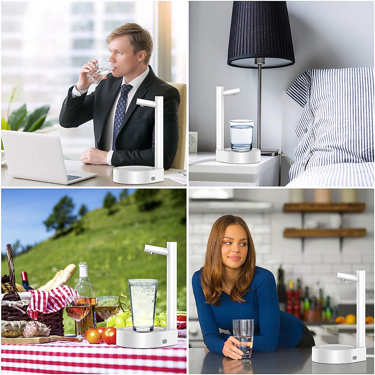 BABORUI Desktop Water Dispenser, 7 Quantitative Levels Electric Bedside Water Dispenser for 5 Gallon Bottle & Universal Bottle, Automatic Off Water Jug Dispenser with Jug Cap for Home, Office, Outdoor