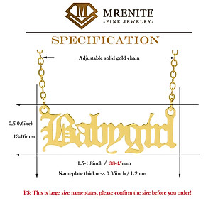 MRENITE 10k 14k 18k Solid Yellow Gold Personalized Name Necklace – Dainty Large Nameplate Jewelry - Custom Old English Font Any Name Gift for Women Men