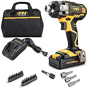 MOTORHEAD 20V ULTRA Cordless Impact Driver Kit, Lithium-Ion, ¼” All-Metal Hex Chuck, Tri-Beam LED, Variable Speed Trigger, 2Ah Battery & Quick Charger, Bag, 16 Accessory Bits, 3 Nut Drivers, USA-Based