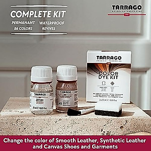 Tarrago Leather Dye Kit with Deglazer and Applicator - Restore & Recolor Shoes, Boots, Purses, Wallets, Jackets, and Furniture - Rich Pigment - 25mL - Bright red #102