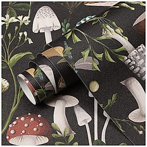 HAOKHOME Peel and Stick Wallpaper Boho Mushroom Removable Stick on Forest Contact Paper for Bathroom Black/Brown/Green 17.7in x 32.8ft