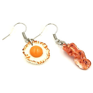 Polymer Clay Handmade Fried Bacon with Sunny Side up Egg Earrings