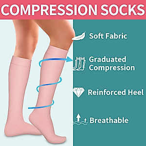 COOLOVER Copper Compression Socks for Women and Men(6 Pairs)-Best Support for Running, Athletic, Nursing, Travel