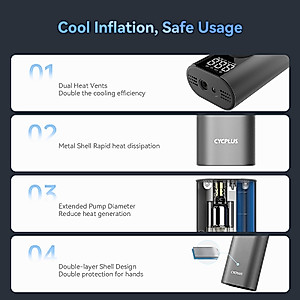 CYCPLUS Tire Inflator Portable Air Compressor, 150 PSI Cordless Air Pump with Digital LCD Screen Pressure Gauge, Electric Air Pump for Car, Motorcycle, Bicycle and Balls