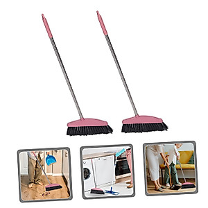 STOBAZA 2pcs Stainless Steel Broom Indoor Broom Household Cleaning Supply Sidewalk Broom Kitchen Broom Household Broom Long-Handled Broom Brooms Garbage Sweeping Broom Plastic Pink