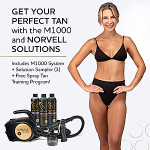 Norvell Sunless Kit - M1000 Mobile HVLP Spray Tan Airbrush Machine + 8 oz Tanning Solutions in 'Tuscan Plus', Venetian and Dark + Norvell Training Program