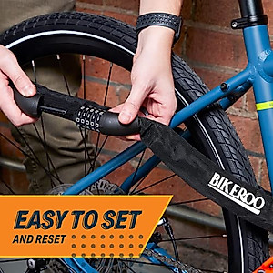 Bikeroo Bike Lock Chain - Heavy Duty 3 Foot Combination Bicycle Lock - Bike Cable Lock for Moped, Electronic Bike, Scooter, Motorcycle - Protective Sleeve for Extra Anti Theft Security, Black