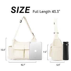 JBB Canvas Messenger Bag Hobo Tote Bag Cute Shoulder Bag Large Crossbody Bags for Women and Men White