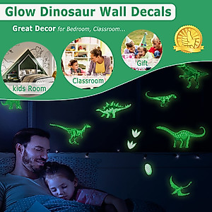 Glow in The Dark Dinosaur Wall Decals Stickers, Glowing Dinosaur Wall Stickers Self-Adhesive for Ceiling, Removable Wall Stickers for Boys Bedroom Kids Girls Baby Nursery Gift