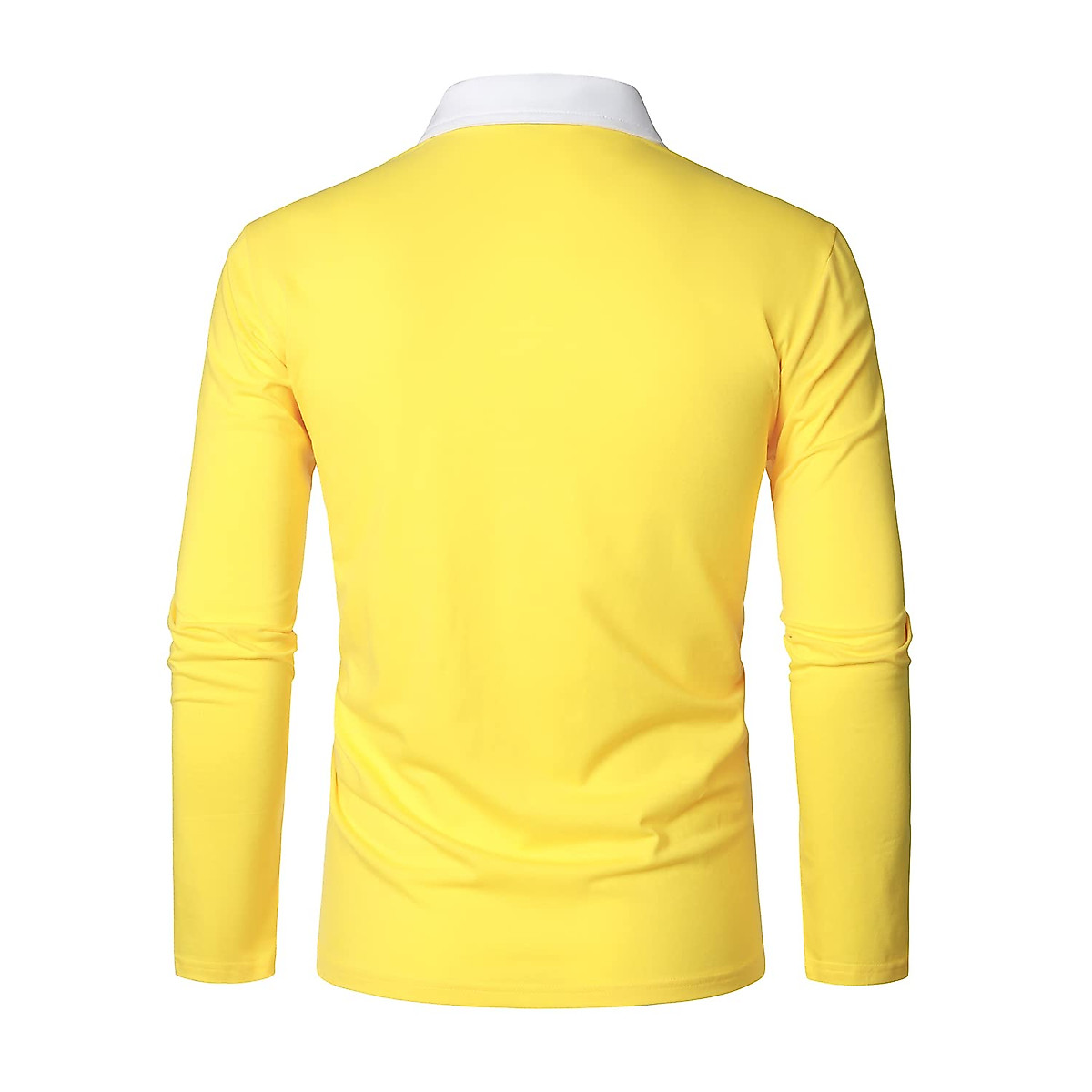 HOOD CREW Mens Long Sleeve Polo Shirts Fashion Color Block Zipper T shirts Yellow 3XL