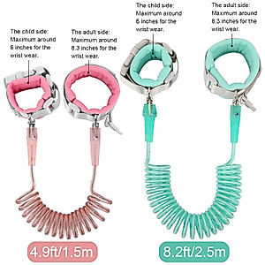 Blisstime Toddler Leash, 2 Pack Kid Leash Anti Lost Wrist Link with Key Lock Baby Leash Harness for Toddler (Mint Green+Pink)