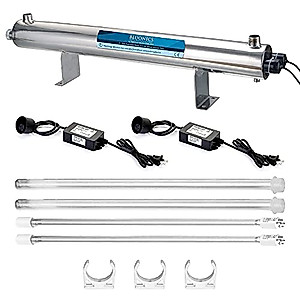 Bluonics 110W Ultraviolet Light UV Water Sterilizer with 3 Extra Replacement Bulbs for Whole House and Commercial Water Purification High Flow 24GPM with 1" NPT Inlet Outlet