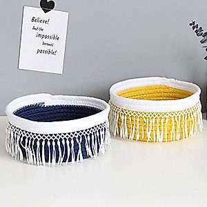 Cabilock Desk Topper Sundries Woven Storage Basket Decorative Tassel Storage Bins Basket Foldable Kid Organizer Makeup Books Storage Basket (Yellow) Macrame Decor