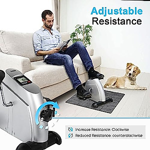 Mini Exercise Bike, AGM Under Desk Bike Pedal Exerciser Foot Cycle Arm & Leg Peddler Exerciser Machine with LCD Screen Displays (Sliver)