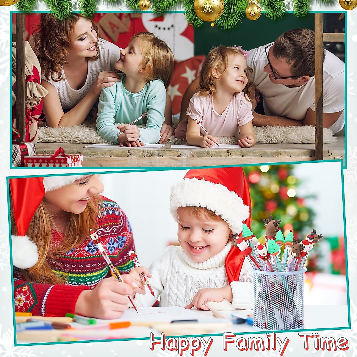 Christmas Multi Point Stackable Push Pencil with Christmas Santa Claus, Christmas Tree, Snowman, Elk for Kids Classroom Rewards, Christmas Favors Prize Stuffers (24 Pieces)