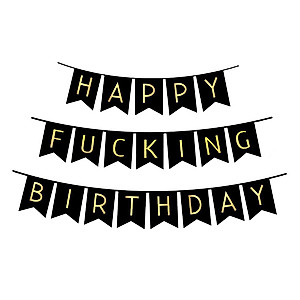 Fecedy Black Happy Fucking Birthday Bunting Banner