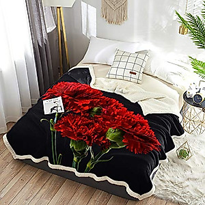 Futuregrace Fleece Blanket Fuzzy Soft Bed Blankets, Carnation Red Flower Pattern Throw Blankets Washable Blanket for Home Hotel and Travel, 39x49in