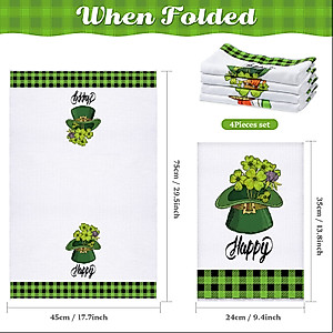 Tatuo 4 Pcs St. Patrick's Day Kitchen Towel Irish Shamrock Dish Towels Bath Towels 18 x 28 Inch Happy St. Patrick's Day Bathroom Towels Hand Towels Absorbent Drying Cloth for Kitchen Bathroom