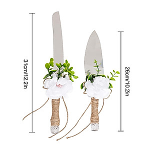MSUIINT Wedding Cake Knife and Server Set of 2 with Eucalyptus Leaves, Rustic Wedding Cake Cutting and Serving Set Bridal Groom Cutter Set Table Decor Bridesmaids Hand Gift for Parties Weddings, A