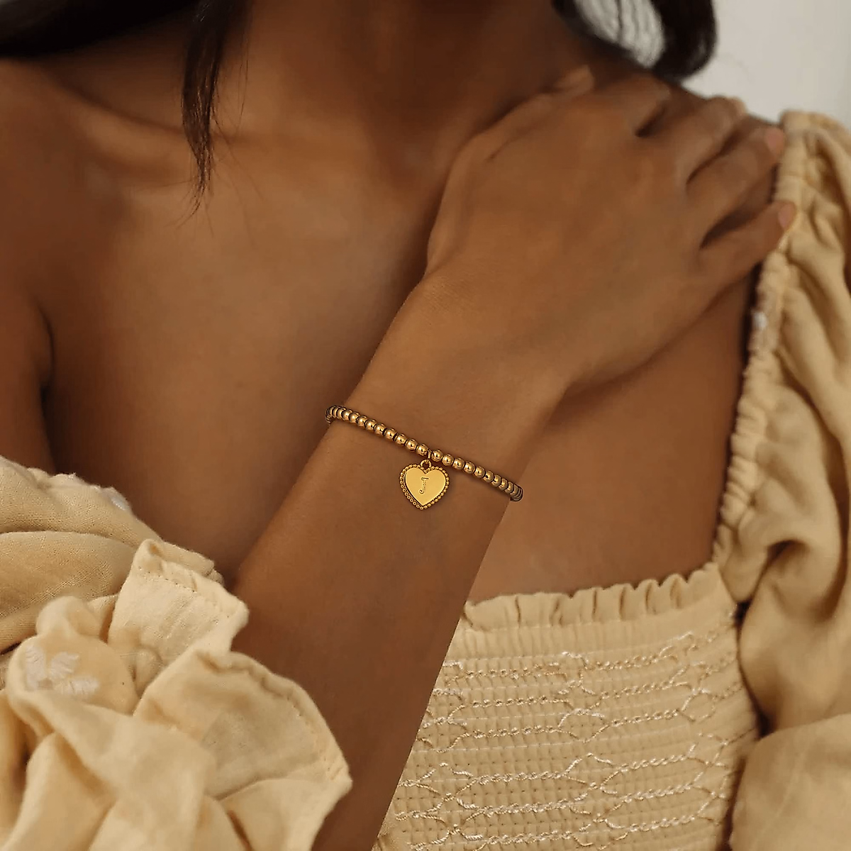 Initial Gold Bracelets for Women, 14k Gold Plated Initial C Bracelets for Women Bead Gold Bracelets for Women Dainty Heart Gold Bracelets for Women Gold Jewelry Gifts for Women