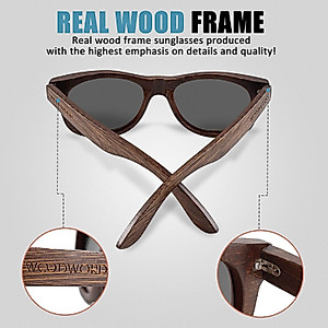 WOODWORD Polarized Wood Sunglasses for Men Women - Bamboo Wood Sunglasses with Wood Case (Black)