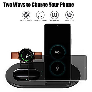 Aukvite Wireless Charging Station Samsung, 3 in 1 Wireless Charger for Galaxy Watch 4, Watch Active 2 and Galaxy Buds Pro, Phone Charger Stand Dock Compatible with Samsung Galaxy S22 S20,iPhone(Black)