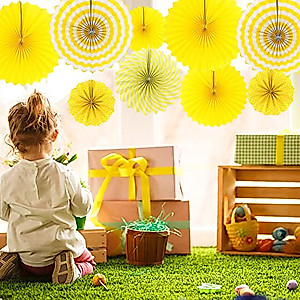 LRCXL 12PCS Party Hanging Paper Fans Set, Fiesta Round Pattern Paper Garlands Decoration Party Supplies for New Year Baby Shower Birthday Wedding Graduation Events Accessories (Yellow)
