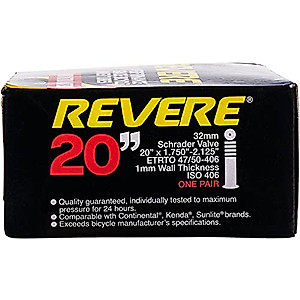 Revere Bicycle Tubes 2 Pcs 20" x 1.75-1.95 - 2.125 Schrader Valve BMX Premium 20 inch Bike tire Bicycle Inner Tubes. Free Replacement Warranty if it Ever goes Flat do to Manufacturer defect.