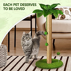 Dohump Cat Scratching Post, 31" Tall Scratch Tree with Premium Sisal Rope, Two Interactive Dangling Balls and Spring Ball Toys for Indoor Kittens and Cats