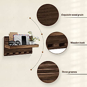 TITIANTY Mail and Key Holder Wall Mounted: Wooden Mail Organizer Key Hanger with 5 Hooks - Small Key Hanging Rack Rustic Home Decor for Entryway Farmhouse Kitchen