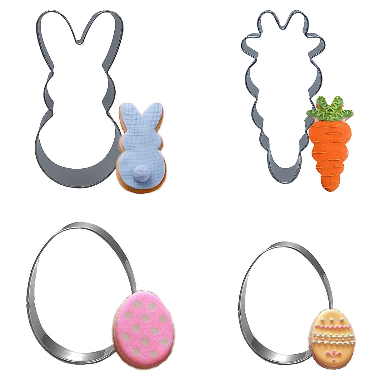 Bonropin Large 4PCS Bunny Rabbit Cookie Cutters Set With Bunny,Carrot,Large Egg,Middle Egg.