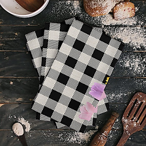 Mother's Day Kitchen Dish Towel Set of 1, Spring Tulip Flower Floral Black White Buffalo Plaid Hand Towels, Ultra Soft Absorbent Drying Cloth Tea Towels for Kitchen Bathroom Bar Hotel 18 x 28 Inches