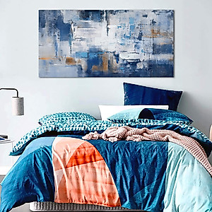 KLAKLA Navy Blue Wall Art - Modern Abstract Canvas Blue and White Picture Artwork for Living Room Wall Decor Bedroom Office Home Decoration