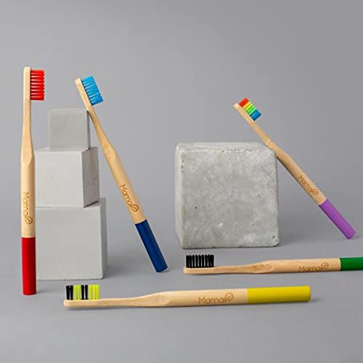 MamaP Bamboo Toothbrush Set for Adults, Medium Nylon Bristles, Family Toothbrush Multipack, Eco-Friendly 100% Natural, Recyclable & Compostable, Multicolor Handle, 5-Pack