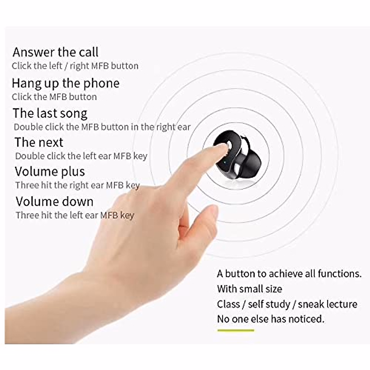 KENKUO Wireless Earbuds, Powerful Customized Sound with Big Bass, Built-in 4 Mic, Button Control, IPX6 Waterproof Bluetooth Ear Buds, Wireless Earphones Compatible with Android & Apple, Black