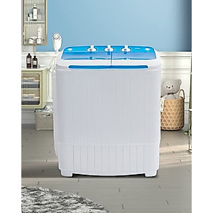 TABU 16.5Ibs Portable Washing Machine, Compact Washer Machine, Mini Washing Machine, Twin Tub Washer and Spiner, Ideal for Dorms, Apartments, RVs, Camping etc (White & Blue)