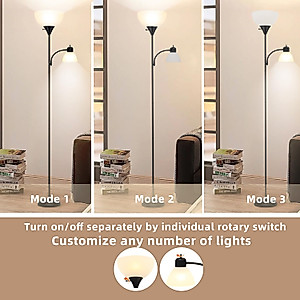 Floor Lamp for Living Room 9W LED Torchiere Floor Lamp with 9W Adjustable Reading Lamp Black 72" Tall Floor Lamps for Bedroom Office Two Independent Rotary switches Including 2 Light Bulbs