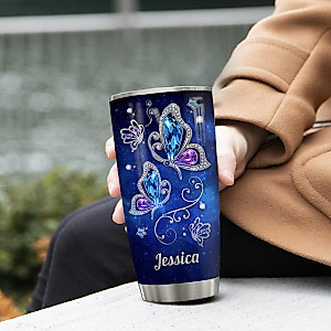 Wassmin Personalized Butterfly Stainless Steel Vacuum Insulated Tumbler With Lid - Custom Name Tumbler 20 Oz 30 Oz Double Walled Insulated Coffee Cup for Gym Fitness Travel