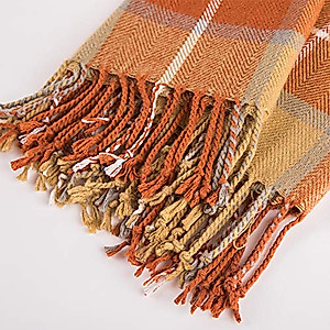 G Lake Orange Plaid Blanket Throw Acrylic Soft Reversible Dyed Fringed Bed Blanket Gift for Christmas Decorations 50" W x 67" L-Pumpkin Orange